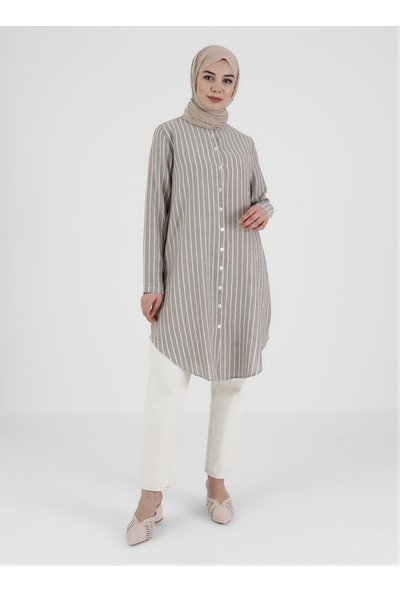 Çizgili Tunik - Vizon - Tavin
