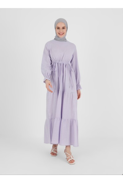 Refka Bel Detaylı Keten Görünümlü Elbise - Antik Lila - Refka Casual Refka Bel Detaylı Keten Görünümlü Elbise - Antik Lila - Refka Casual
