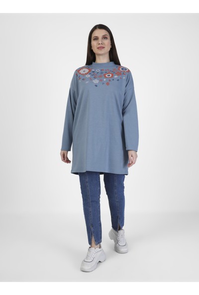 Alia Büyük Beden Baskı Detaylı Tunik - Buzul Mavi - Alia Alia Büyük Beden Baskı Detaylı Tunik - Buzul Mavi - Alia