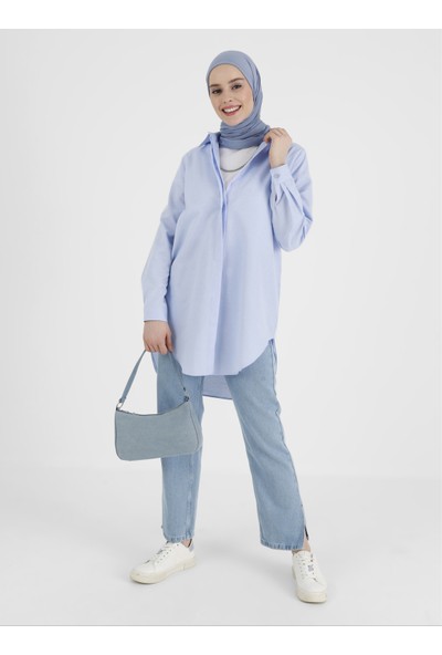 Gizli Düğmeli Oxford Tunik - Açık Mavi - Refka Basic Gizli Düğmeli Oxford Tunik - Açık Mavi - Refka Basic