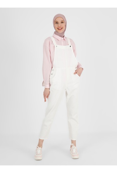 Benin Doğal Kumaşlı Salopet Kot Tulum - Off White - Benin Benin Doğal Kumaşlı Salopet Kot Tulum - Off White - Benin