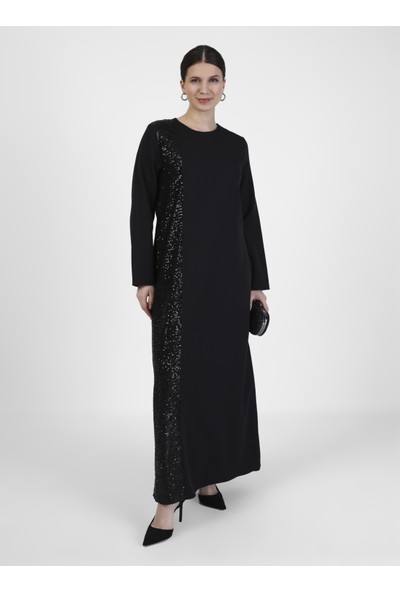 Alia Büyük Beden Pul Detaylı Abiye Elbise - Siyah - Alia