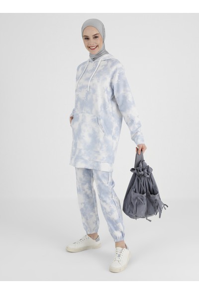 Kanguru Cepli Batik Baskı Tunik - Sky Blue - Benin