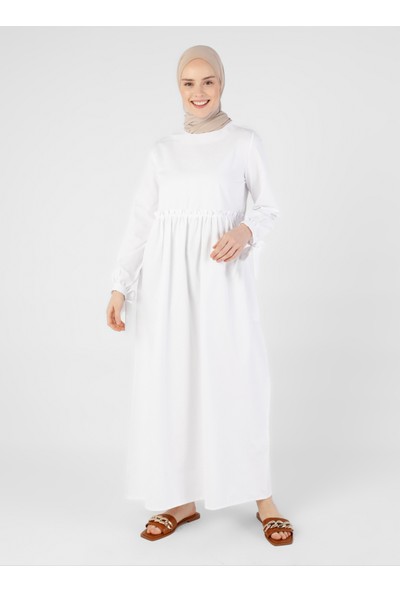 Benin Bağcık Detaylı Poplin Elbise- Off White - Benin Benin Bağcık Detaylı Poplin Elbise- Off White - Benin