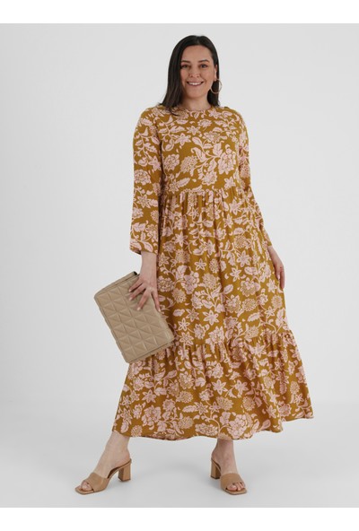 Alia Büyük Beden Doğal Kumaşlı Çiçek Desenli Elbise - Yağ Yeşili - Alia Alia Büyük Beden Doğal Kumaşlı Çiçek Desenli Elbise - Yağ Yeşili - Alia