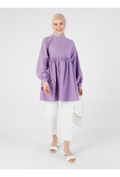 Benin Beli Fırfırlı Tunik - Lila - Benin