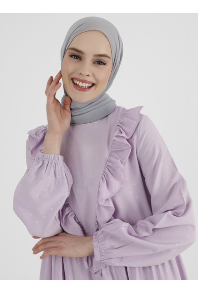 Jakar Kumaşlı Volan Detaylı Elbise - Lila - Benin