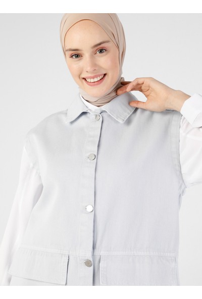 Rahat Kalıp Cep Detaylı Kot Yelek - Sky Blue - Benin