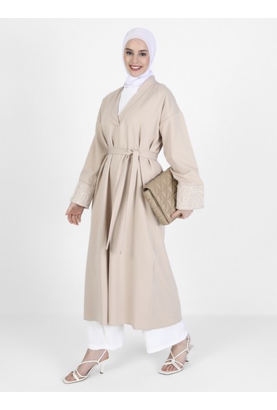 Refka Kol Uçları Lase Nakışlı Ferace - Vizon - Refka Casual