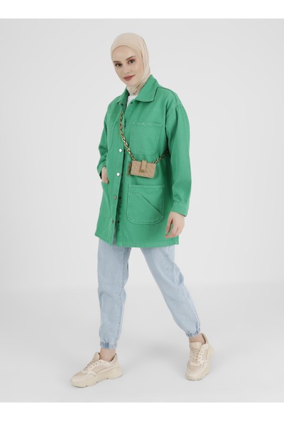 Benin Doğal Kumaşlı Çıtçıtlı Kot Kap - Çimen Yeşili - Benin Benin Doğal Kumaşlı Çıtçıtlı Kot Kap - Çimen Yeşili - Benin