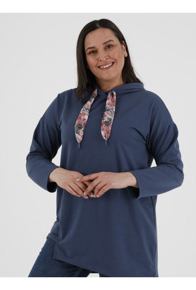 Alia Büyük Beden Kapüşonlu Tunik - Indigo - Alia