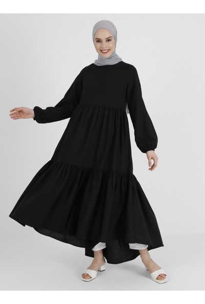 Doğal Kumaşlı Salaş Elbise - Siyah - Benin