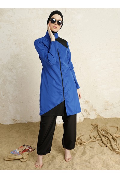 Mayo Bella Tam Kapalı Mayo - Saks Siyah - Mayo Bella