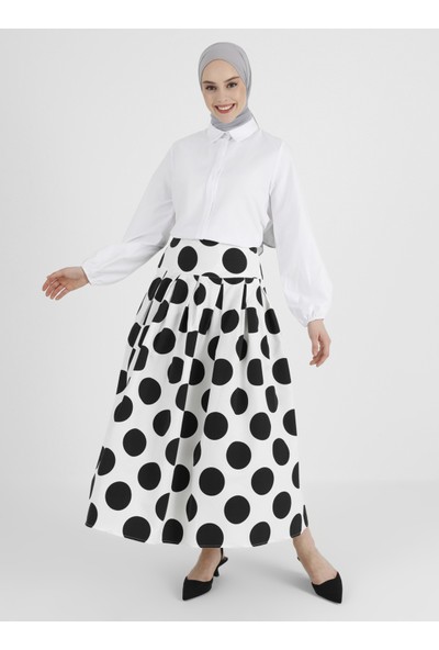 Benin Pamuk Kumaşlı Puantiyeli Etek - Siyah Off White - Benin Benin Pamuk Kumaşlı Puantiyeli Etek - Siyah Off White - Benin