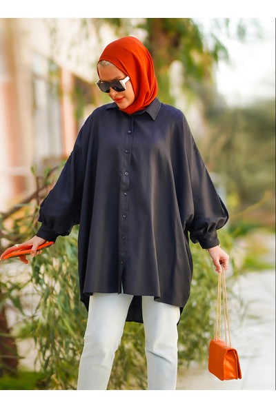 Por La Cara Yarasa Kol Salaş Gömlek Tunik - Siyah - Por La Cara