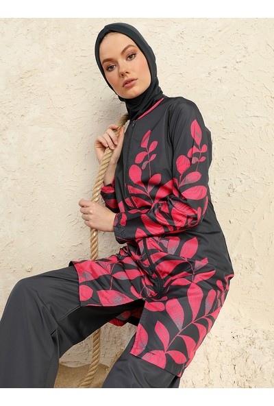 Mayo Bella Desenli Tam Kapalı Mayo - Antrasit Fuşya - Mayo Bella Mayo Bella Desenli Tam Kapalı Mayo - Antrasit Fuşya - Mayo Bella