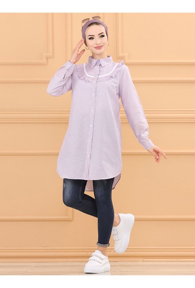 Düğmeli Tunik - Lila - Tofisa