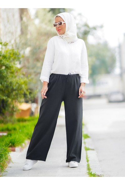 Por La Cara Beli Lastikli Bağcıklı Pantolon - Siyah - Por La Cara