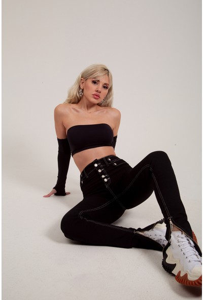 Holly Lolly Kadın Siyah Yüksek Bel Paça Fermuar Detaylı Split Jean Holly Lolly Kadın Siyah Yüksek Bel Paça Fermuar Detaylı Split Jean