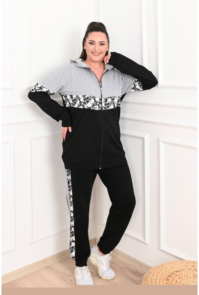 Kadın Dijital Çiçek Baskılı Büyük Beden Eşofman Takımı 3075