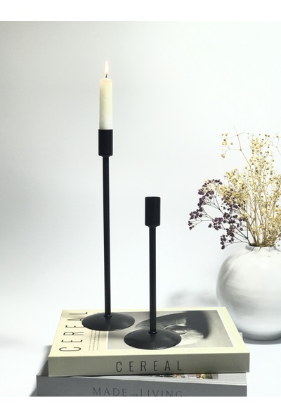 Kübra Özdemir HomeWare Metal 2 Li Siyah Şamdan
