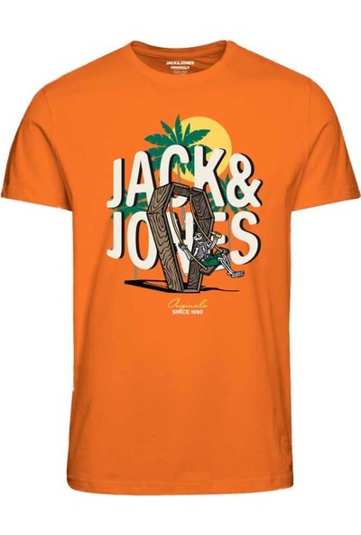 Jack Jones Erkek Iskelet Baskılı Bisiklet Yaka Tişört 12213533