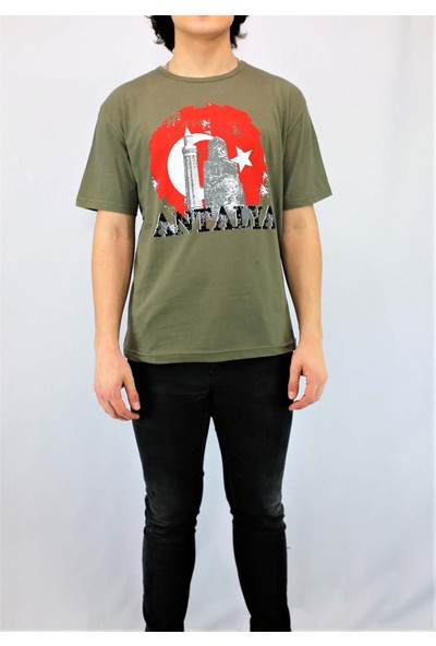 Fahrettin Moda Haki Antalya Saat Kule Baskılı Tshirt Fahrettin Moda Haki Antalya Saat Kule Baskılı Tshirt