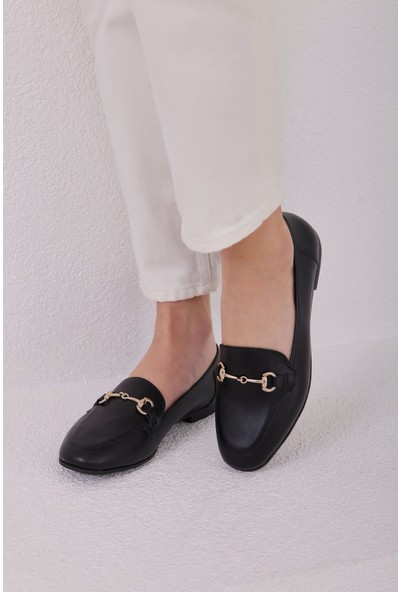 Madamra Siyah Kadın Aksesuarlı Babet