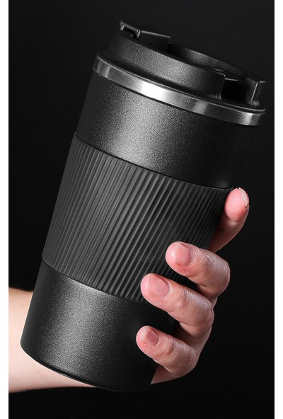 Paslanmaz Çelik Kaydırmaz Lastikli Termos Bardak Mug Araç Kahve Çay Termosu Siyah Thermos 549 Paslanmaz Çelik Kaydırmaz Lastikli Termos Bardak Mug Araç Kahve Çay Termosu Siyah Thermos 549