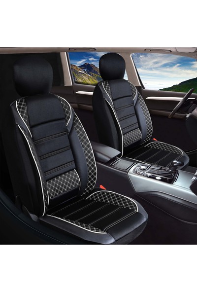Plus Oto Fiat Doblo Uyumlu Vera Serisi Siyah-Beyaz Oto Koltuk Kılıfı 5'li Takım Set