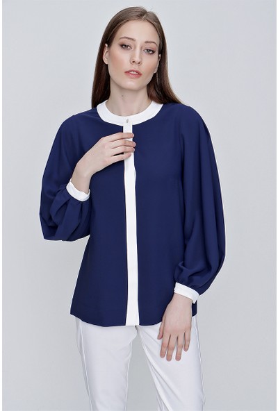 2292111 Balon Kol Garnili Bluz