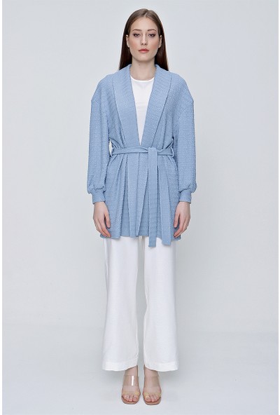 22181111 Şal Yaka Dokulu Örme Hırka