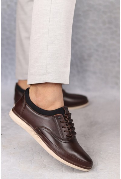 Dropland %100 Hakiki Deri Erkek Günlük Lastikli Ayakkabı Kahve