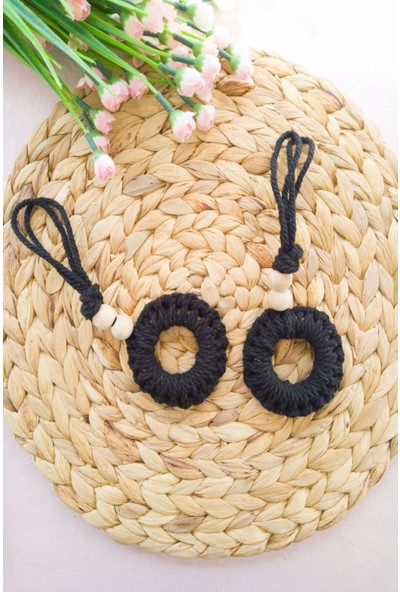 E-Sanat Evi 2 Adet Siyah Makrome Örgülü Bohemian Dekoratif Süs