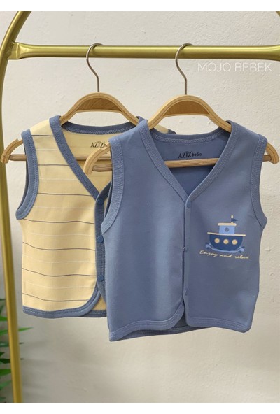 Mojo Bebek Erkek Bebek Gemi Baskılı Ikili Yelek Set 24312 Bej