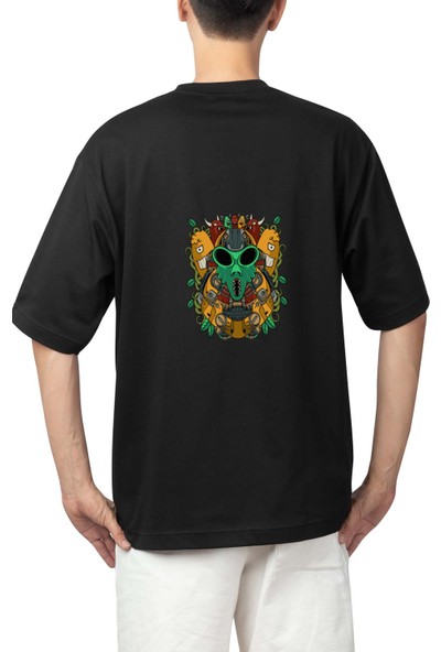 Unisex Siyah Alien Monster Baskılı Oversize Tshirt Unisex Siyah Alien Monster Baskılı Oversize Tshirt