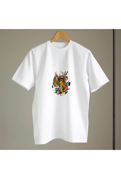Unisex Beyaz Özel Baskılı Oversize Tshirt