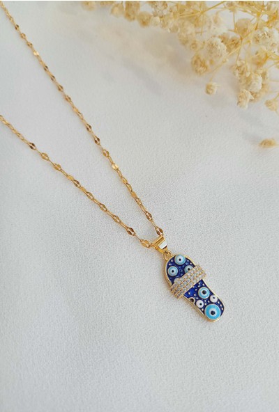 Armerdo Gold Nazar Boncuklu Zirkon Taşlı Çelik Terlik Kolye Armerdo Gold Nazar Boncuklu Zirkon Taşlı Çelik Terlik Kolye