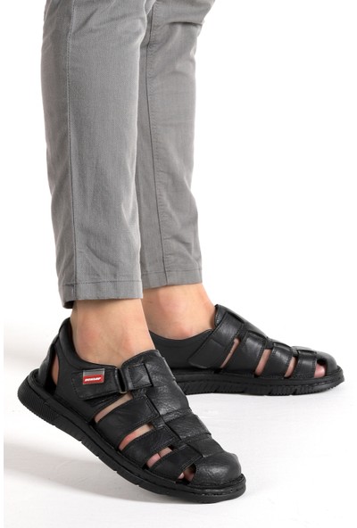 Dunlop 1736 Deri Cırtlı Erkek Sandalet Terlik Siyah
