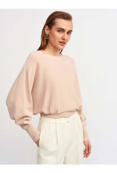 Dilvin 10174 Bisiklet Yaka Yarasa Kol Kazak-Camel