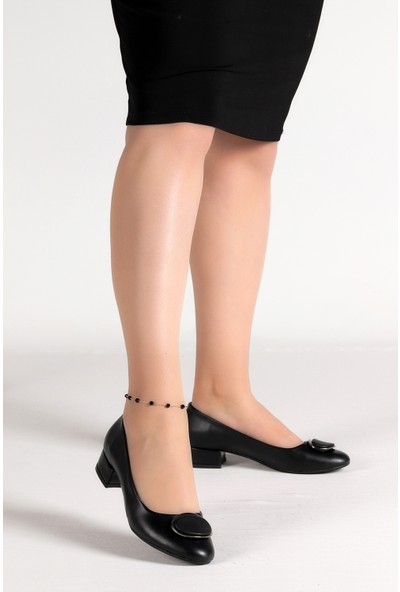 Woggo 11404-352 Cilt Tokalı 3 cm Topuk Kadın Ayakkabı Siyah