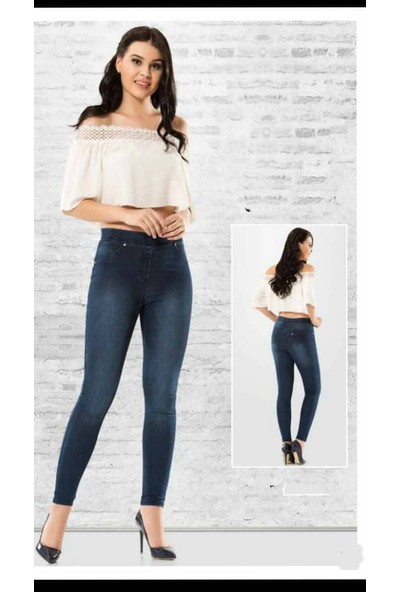 Erceys Lacivert Yüksek Bel Kot Pantolon Görünümlü Esnek Tayt Cepli Sunway