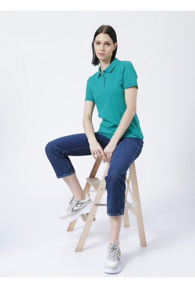 Fabrika Deep Polo Yaka Basic Düz Yeşil Kadın T-Shirt Fabrika Deep Polo Yaka Basic Düz Yeşil Kadın T-Shirt