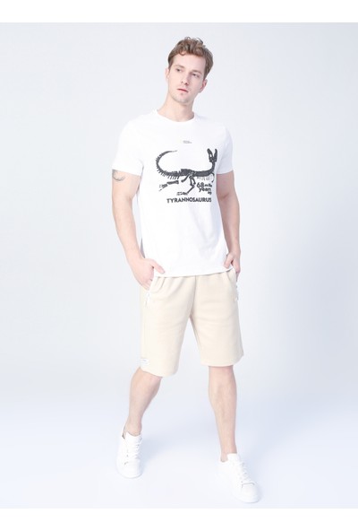 National Geographic Tyran Bisiklet Yaka Standart Kalıp Baskılı Beyaz Erkek T-Shirt