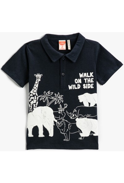 Koton Erkek Bebek Polo Yaka Tişört Kısa Kollu Hayvan Baskılı Pamuklu Koton Erkek Bebek Polo Yaka Tişört Kısa Kollu Hayvan Baskılı Pamuklu