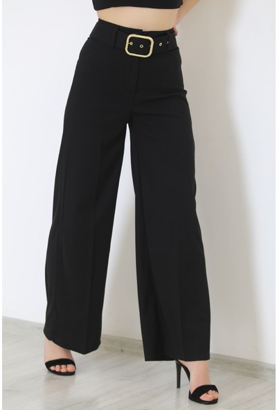 Kemerli Palazzo Pantolon Siyah
