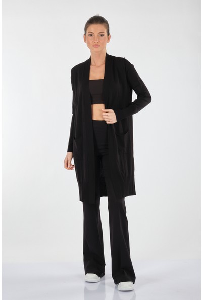 Desen Uzun Kollu Siyah Kadın Ceket 22122355