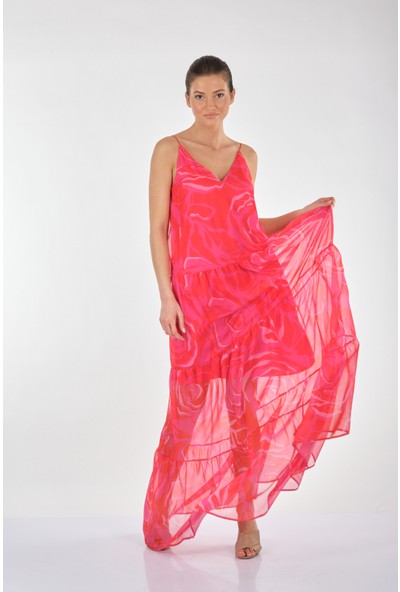 Explosıon V Yaka Desenli Ip Askılı Fuşya Kadın Elbise 22156194 Explosıon V Yaka Desenli Ip Askılı Fuşya Kadın Elbise 22156194