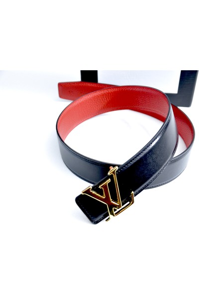 Gift Tarafli Siyah-Kirmizi Deri Kemer Gl Toka+ Hediye H Toka & Lv Toka El Yapımı Kemer