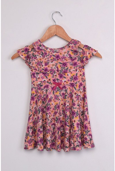 Çiçek Baskılı Kız Çocuk Elbisesi